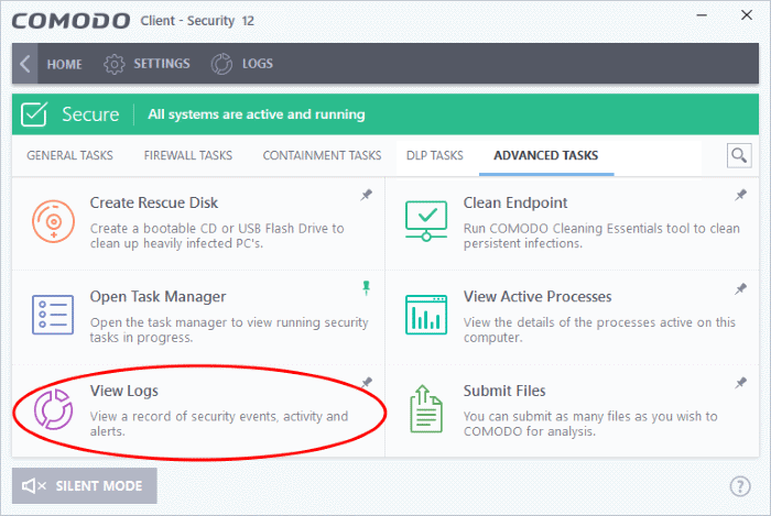 Ccs Logs Log Monitor Advanced Protection Filter Comodo Client